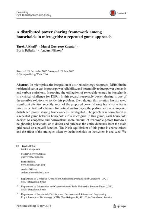 Pdf A Distributed Power Sharing Framework Among Households In