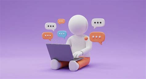 3d Render Of Person Using Laptop With Chat Bubbles Stock Illustration Illustration Of Keyboard