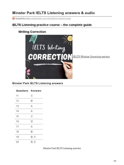 Minster Park Ielts Listening Answers Pdf