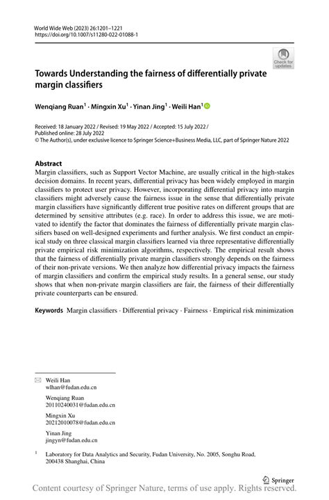 Towards Understanding The Fairness Of Differentially Private Margin Classifiers Request Pdf