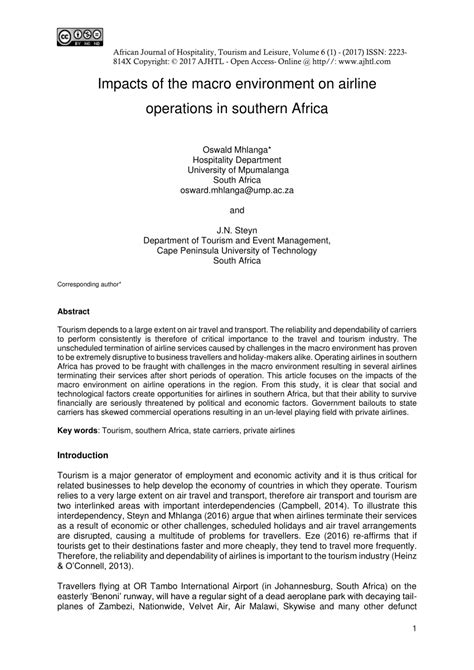 Pdf Impacts Of The Macro Environment On Airline Operations In