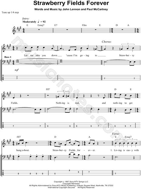 The Beatles Strawberry Fields Forever Bass Tab In A Major Download