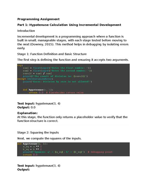 Programming Assignment Unit 4 Incremental Development Of Hypotenuse
