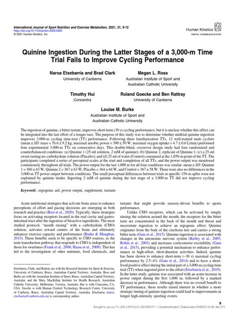 Quinine Ingestion During The Latter Stages Of A 3000 M Time Trial