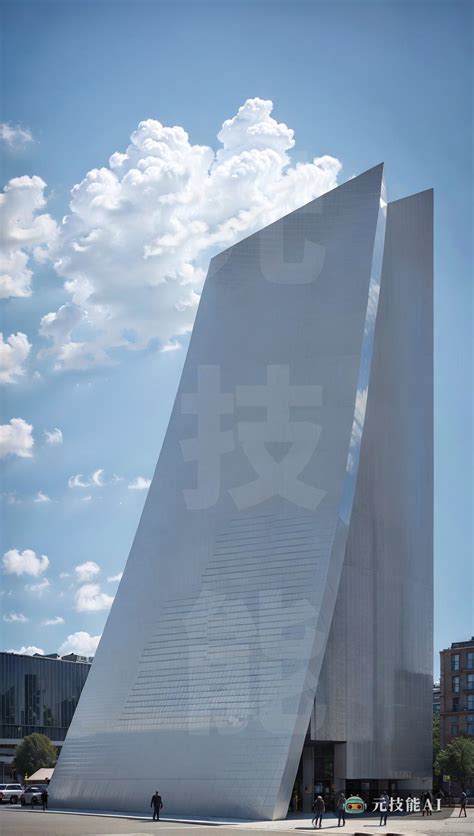 Ai提示词：该建筑是由自有设计师bjarke Ingels设计的基础设施建筑的一个运行实例。它由钛制成，具有极简主义美学，包括教育和力量。建筑棱角分明的形状使其具有独特而引人注目的外观，而当地
