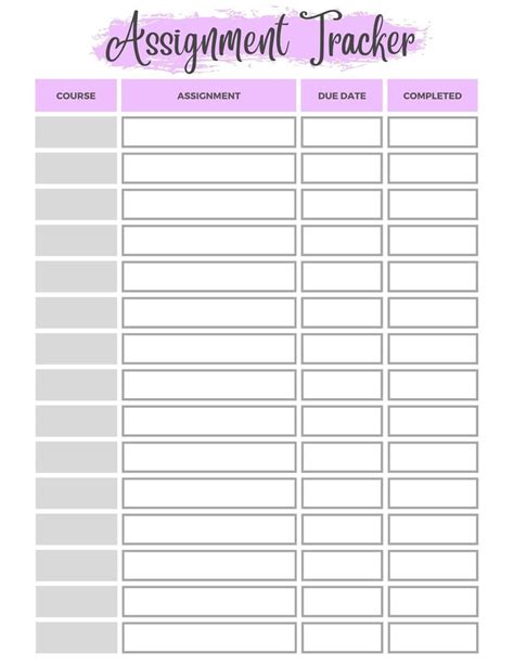 Assignment Tracker Student Planner Assignment Checklist Assignment