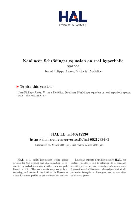 Pdf Nonlinear Schrödinger Equation On Real Hyperbolic Spaces