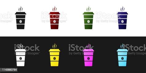 설정 커피 컵 아이콘 흑백 배경에 고립 뜨거운 커피와 일회용 커피 컵 벡터 일러스트 0명에 대한 스톡 벡터 아트 및 기타 이미지 0명 라떼 마실 것 Istock