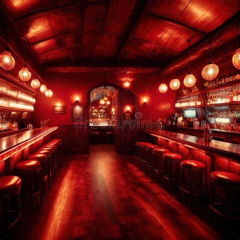 Inside Bar Interior Bright Long Exposure Glowing Lights Stock