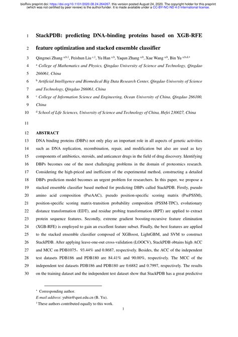 Pdf Stackpdb Predicting Dna Binding Proteins Based On Xgb Rfe Feature Optimization And