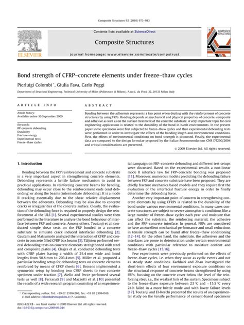 Bond Strength Of Cfrp Concrete Elements Under Freeze T 2010