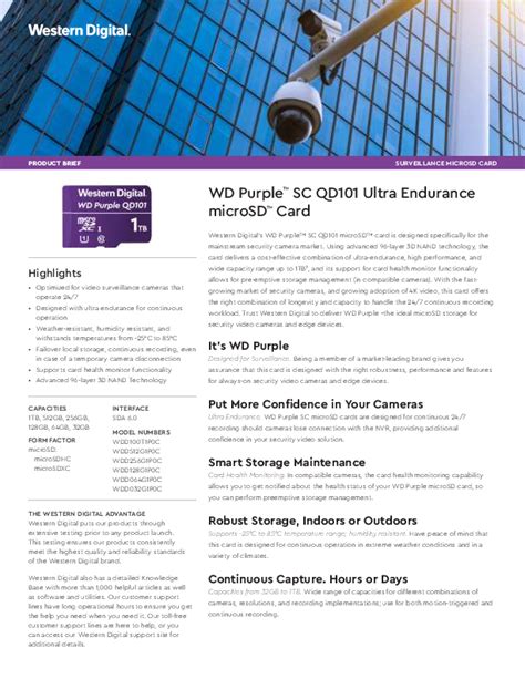 WD Purple SC QD101 Ultra Endurance MicroSD Card Product Brief