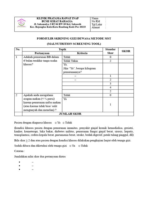 Form Skrining Gizi Mst Pdf