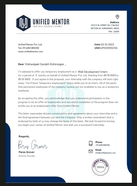 Vishwajeet Kshirsagar On Linkedin Hello Starting As A Web Developer Internship At Unified