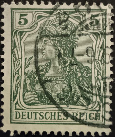 Vintage German Stamp 1920s Deutsches Reich 5 Pfennig Green Good