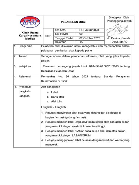 1 1 Sop Pelabelan Obat High Alert Pdf
