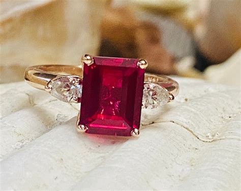 Three Stone Ruby Ring Ruby Engagement Ring Three Stone Etsy