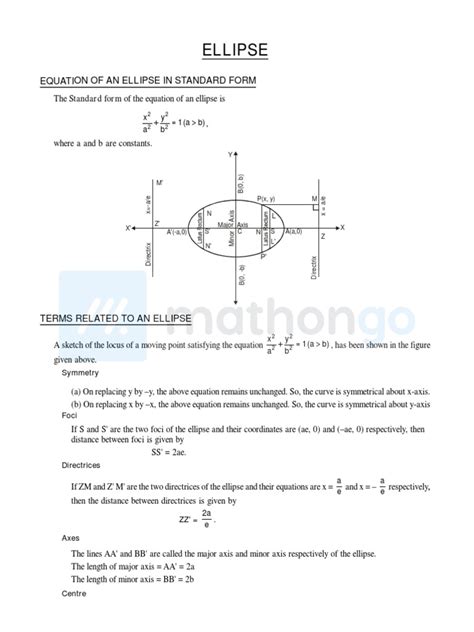 Ellipse Hyperbola Formula Sheet Mathongo Pdf Ellipse