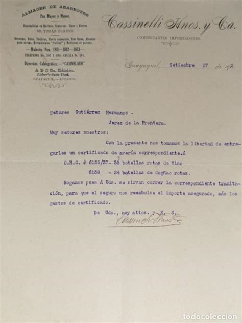 Carta Comercial Cassinelli Hnos Y Cª Almacen Comprar Cartas