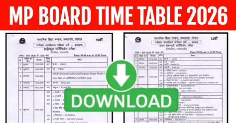 Mp Board Time Table 2026 Class 10th And 12th Exam Date Sheet Released Bseb Career