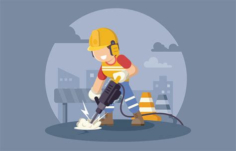 Construction Worker With Pneumatic Hammer Drill 171110 Vector Art At