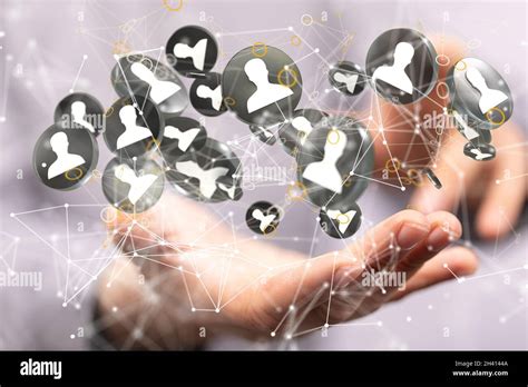 A D Rendering Of A Group Of Floating People Icons On A Businessman S Hand Stock Photo Alamy