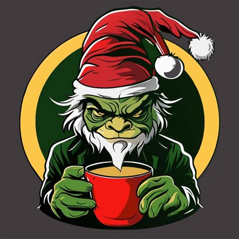 Design A Themed Tshirt While Drinking Coffee In A Grinch Santa Suit