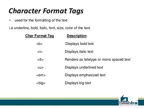 standard html tags