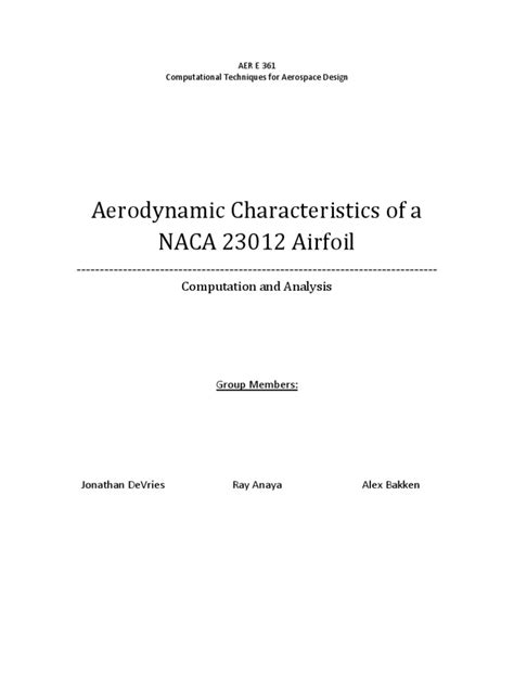 Computational Analysis Of An Naca 23012 Airfoil Pdf Airfoil Lift