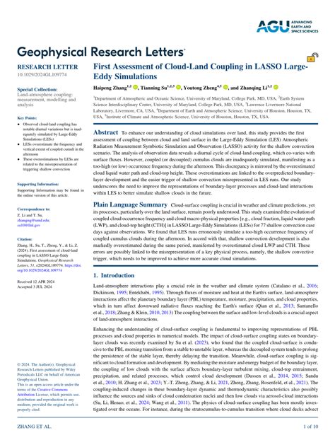 Pdf First Assessment Of Cloud‐land Coupling In Lasso Large‐eddy