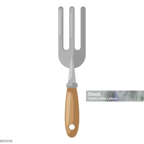 흰색 배경에 회색 피치 포크 고립 스타일 플랫 나무 손잡이강철 피치 포크 정원 도구 디자인 가정 생활에 대한 스톡 벡터 아트 및