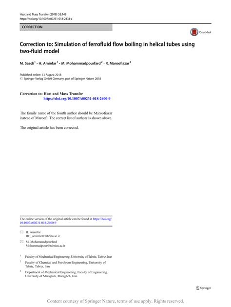 Correction To Simulation Of Ferrofluid Flow Boiling In Helical Tubes Using Two Fluid Model