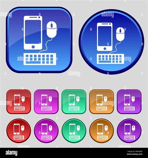 Smartphone Widescreen Monitor Keyboard Mouse Sign Icon Set Colourful Buttons Vector