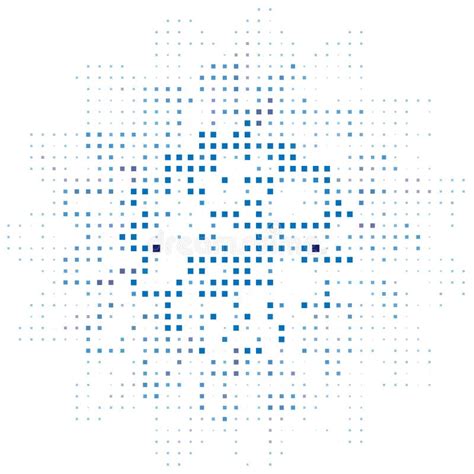 Halftone Monochrome Pattern With Blue Squares Around The Circle Minimalism Vector Background