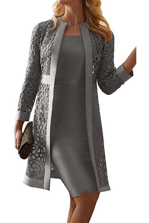 Formal Knee Length Dress With Lace Cardigans Sets Knee Length Dresses