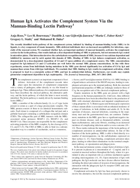 Pdf Human Iga Activates The Complement System Via The Mannan Binding Lectin Pathway1