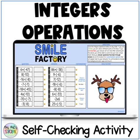 Integers Operations Digital Self Checking Activity Winter Edition