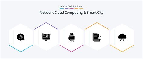 Network Cloud Computing And Smart City 25 Glyph Icon Pack Including