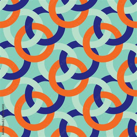 Tangled Overlapping Circles Geometric Seamless Vector Pattern Background Neon Color Backdrop