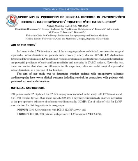 PDF SPECT MPI In Prediction Of Clinical Outcome In Patients With Ischemic Cardiomyopathy