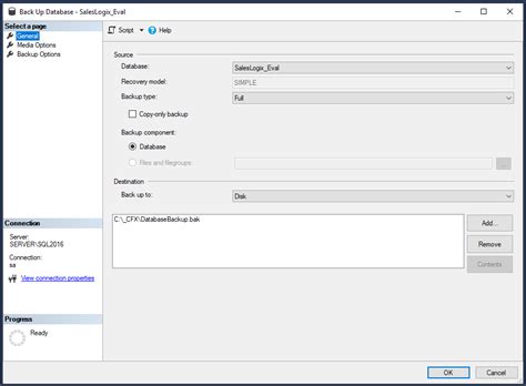 using a backup file to move the infor crm slx database to a new sql