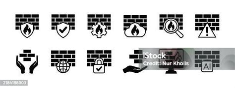 사이버 보안 방화벽 기술 아이콘 벡터 세트 보안 네트워크 인터넷 경고 보호 개인 정보 보호 검색 방패 자물쇠 사이버 공간 인공 지능 포함 0명에 대한 스톡 벡터 아트 및