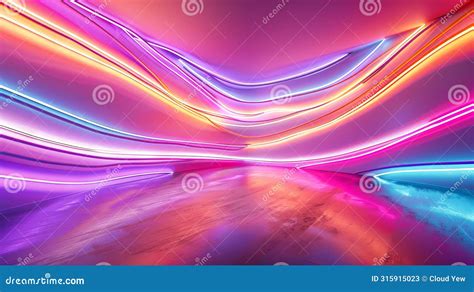 Neon Light Streaks Creating Dynamic Waveforms With A Modern Aesthetic On White Stock