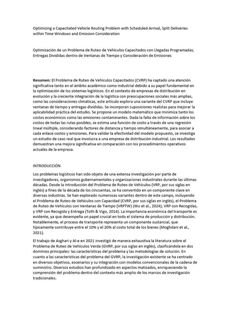 Espa Ol Optimizing A Capacitated Vehicle Routing Problem With Scheduled