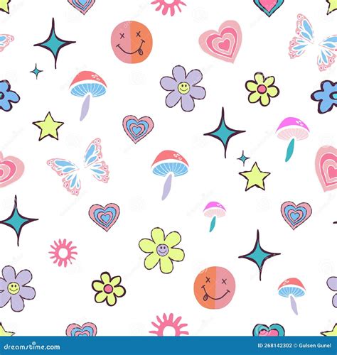 Yk2 Fashion 2000s Fashion Seamless Fabric Design With Cute Flowers And