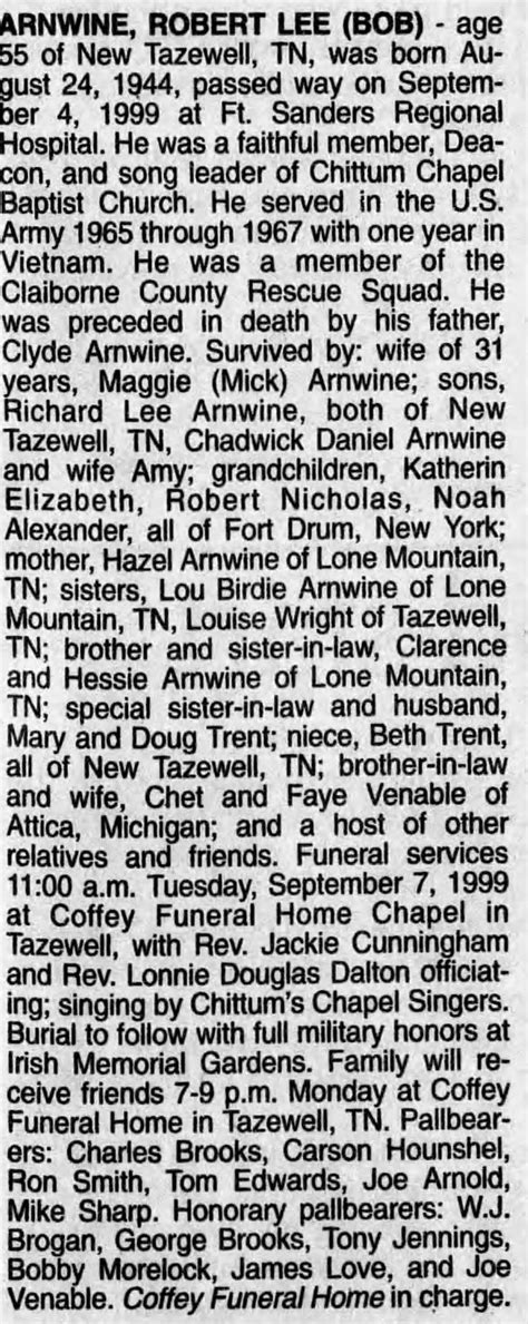 Robert Lee “bob” Arnwine 1944 1999 Find A Grave Memorial