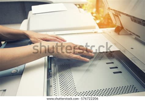 Woman Hands Putting Sheet Paper Into Stock Photo Edit Now 576722206