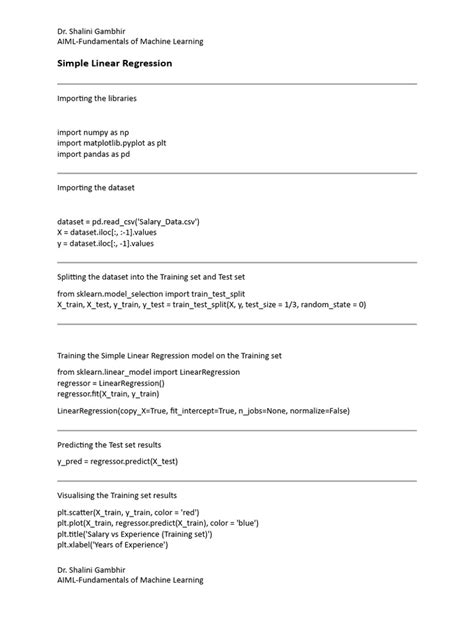 Simple Linear Regression Code Pdf Regression Analysis Dependent