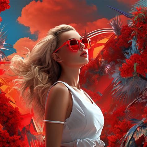 Premium Photo 3d Rendered A Woman In Red Sunglasses And A Tropical