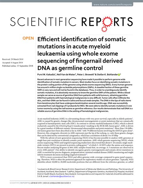 Pdf Efficient Identification Of Somatic Mutations In Acute Myeloid